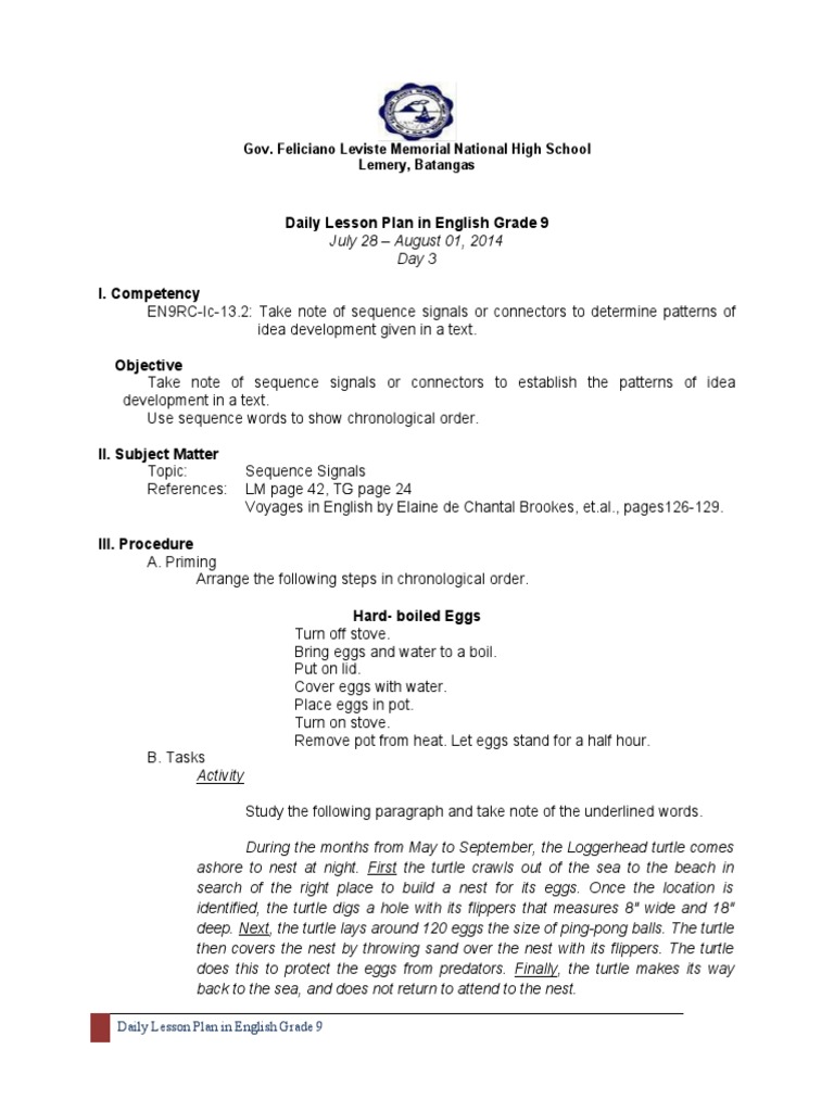 Daily Lesson Plan in English Grade 9: Gov. Feliciano Leviste Memorial ...