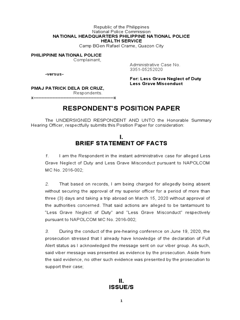 Position Paper PMaj Dela Cruz Final | PDF | Prosecutor | Evidence