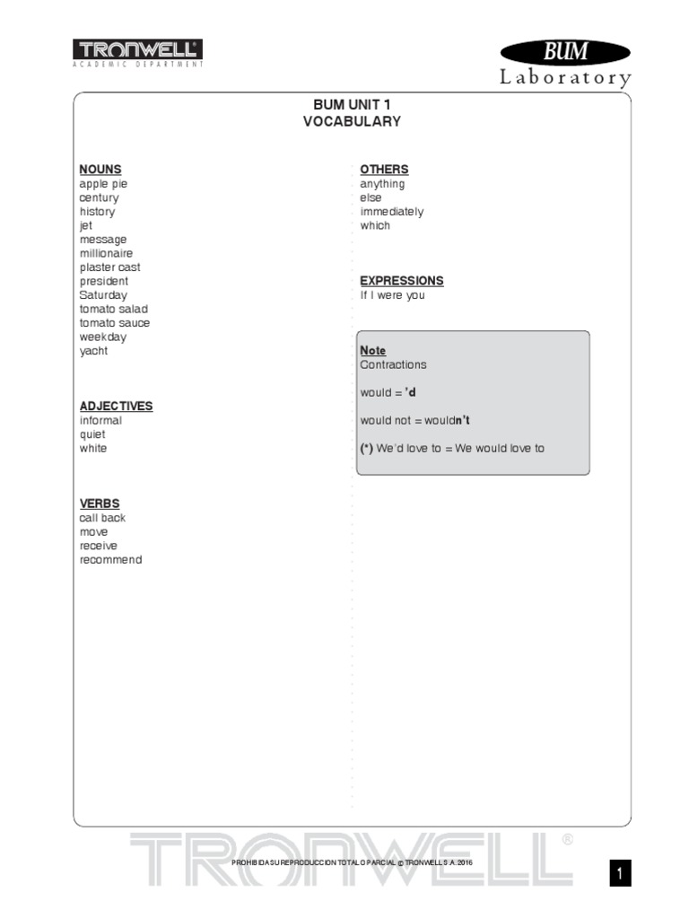 Laboratory: Bum Unit 1 Vocabulary | PDF | Linguistic Typology ...