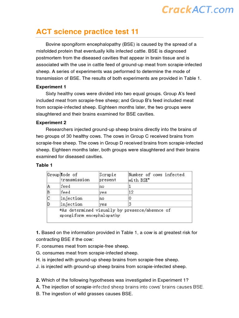 ACT Science Practice Test 11 | PDF | Ph | Wellness