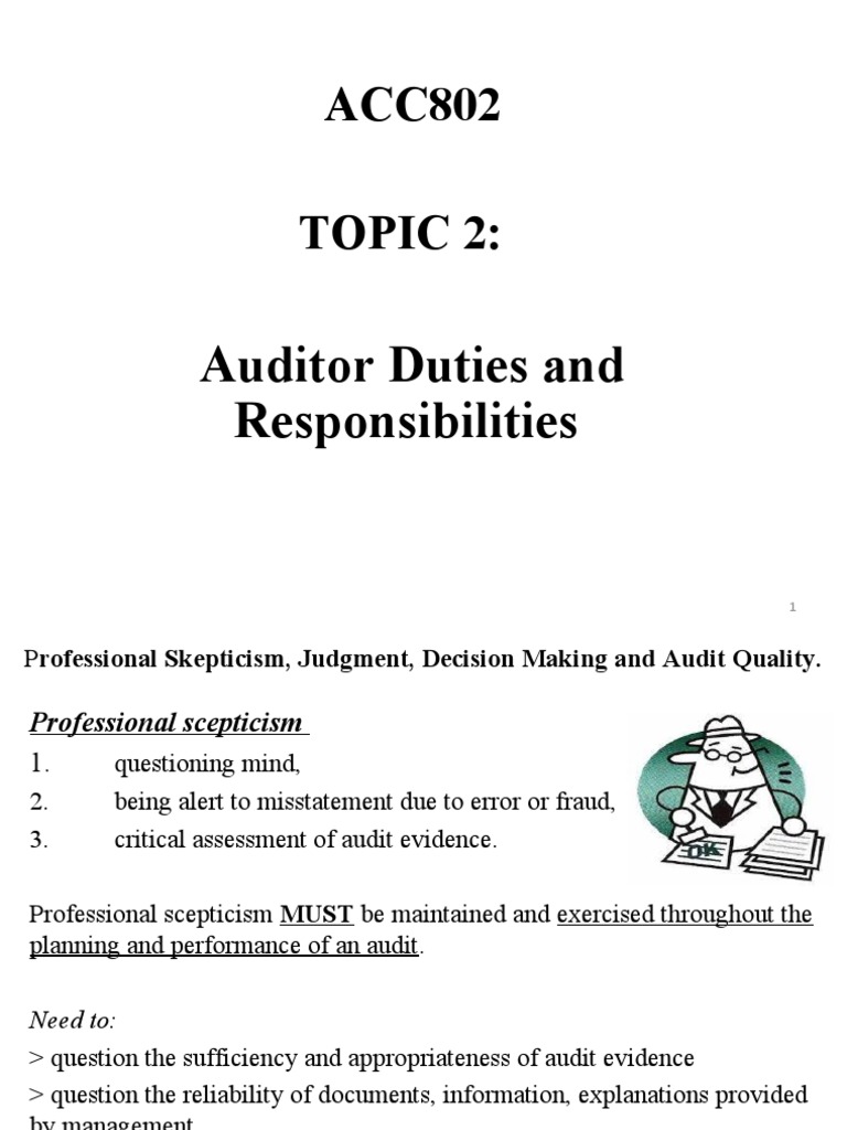 ACC802 Topic 2:: Auditor Duties and Responsibilities | PDF | Audit ...