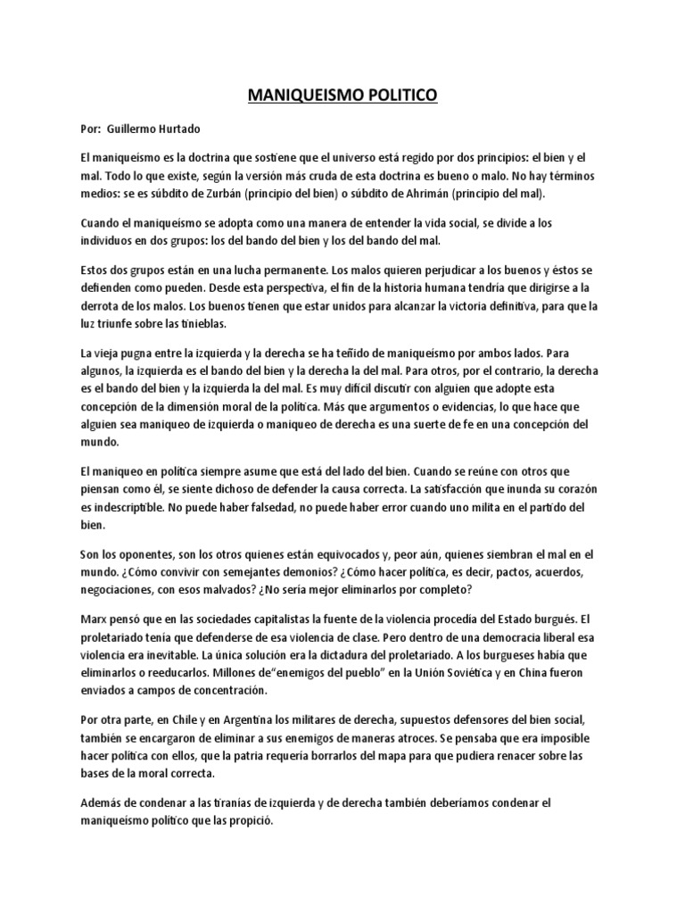 Maniqueísmo Político y sus Consecuencias | PDF | Democracia ...