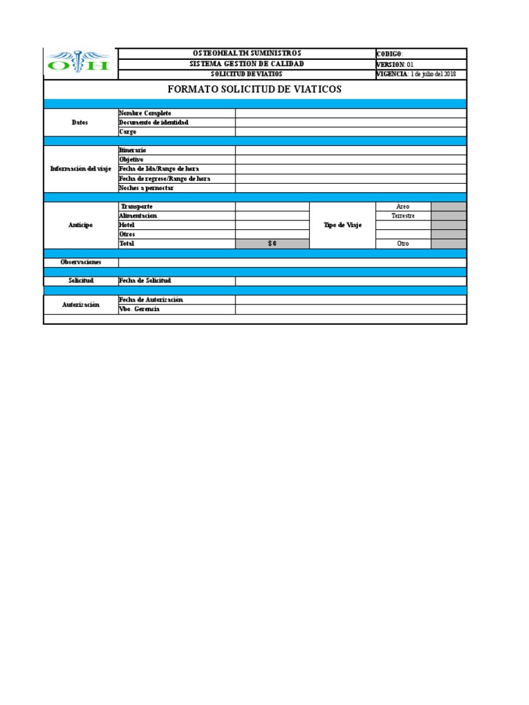Formato Solicitud de Viaticos | PDF