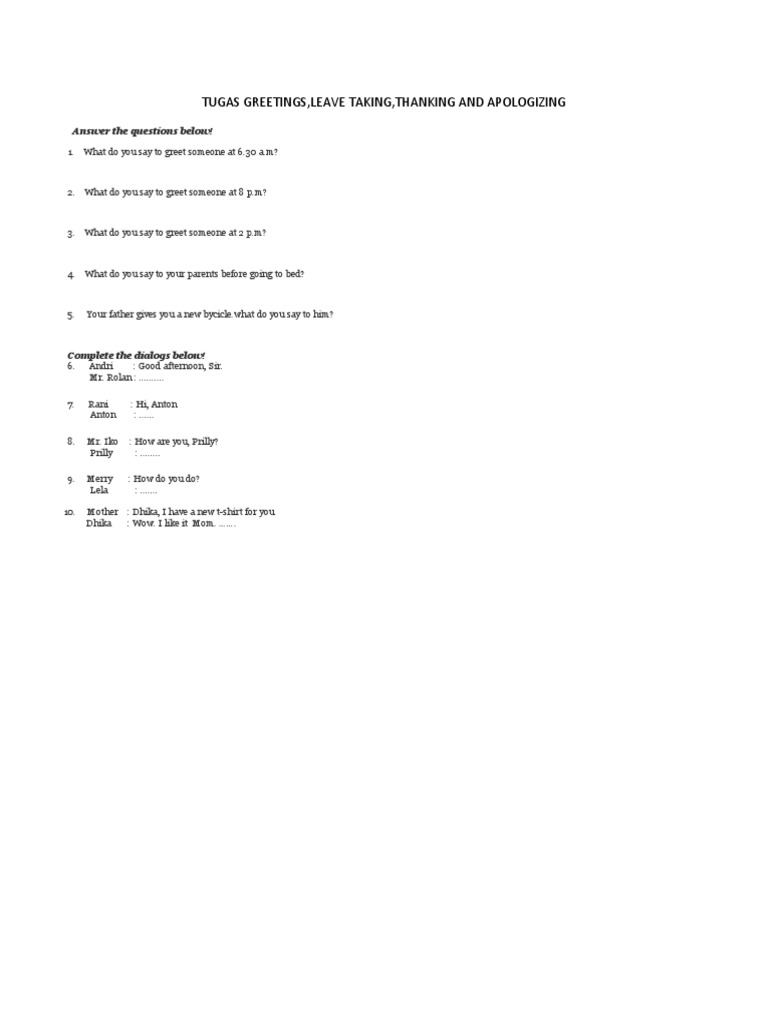 Greetings and Leave-Taking Exercises | PDF | Language Arts & Discipline