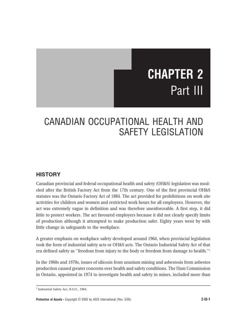 Canadian Occupational Health and Safety Legislation: History | PDF ...