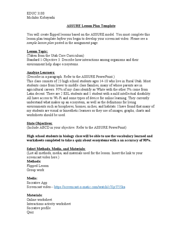 Flipped Biology Lesson Plan on Ecosystems | PDF | Lesson Plan | Worksheet
