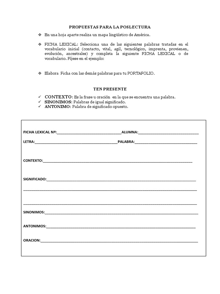 Propuestas de Poslectura y Fichas Lexicales | PDF | Lingüística | Semiótica