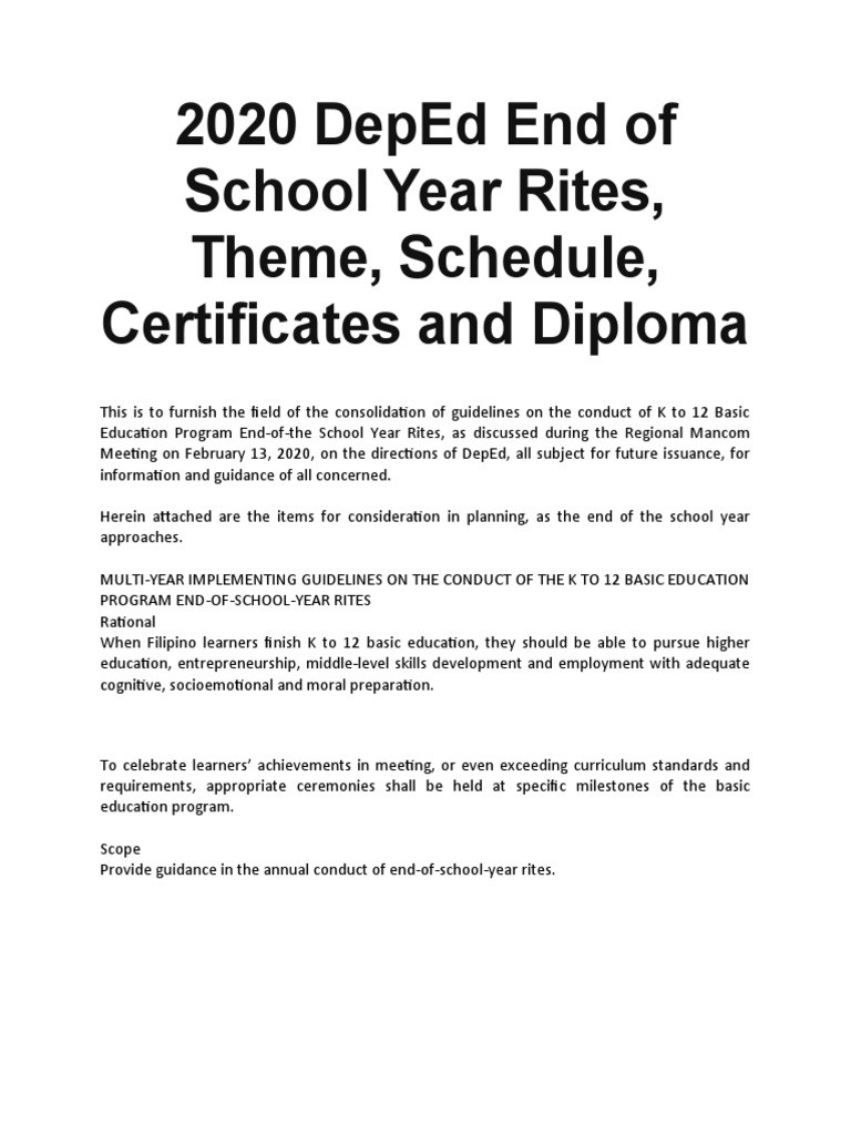 2020 DepEd End of School Year Rites | PDF | Schools | Curriculum