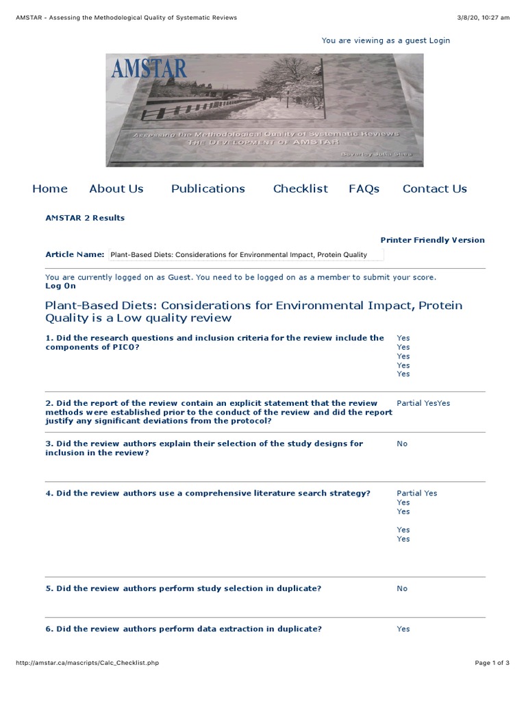 Amstar - Assessing The Methodological Quality of Systematic Reviews ...