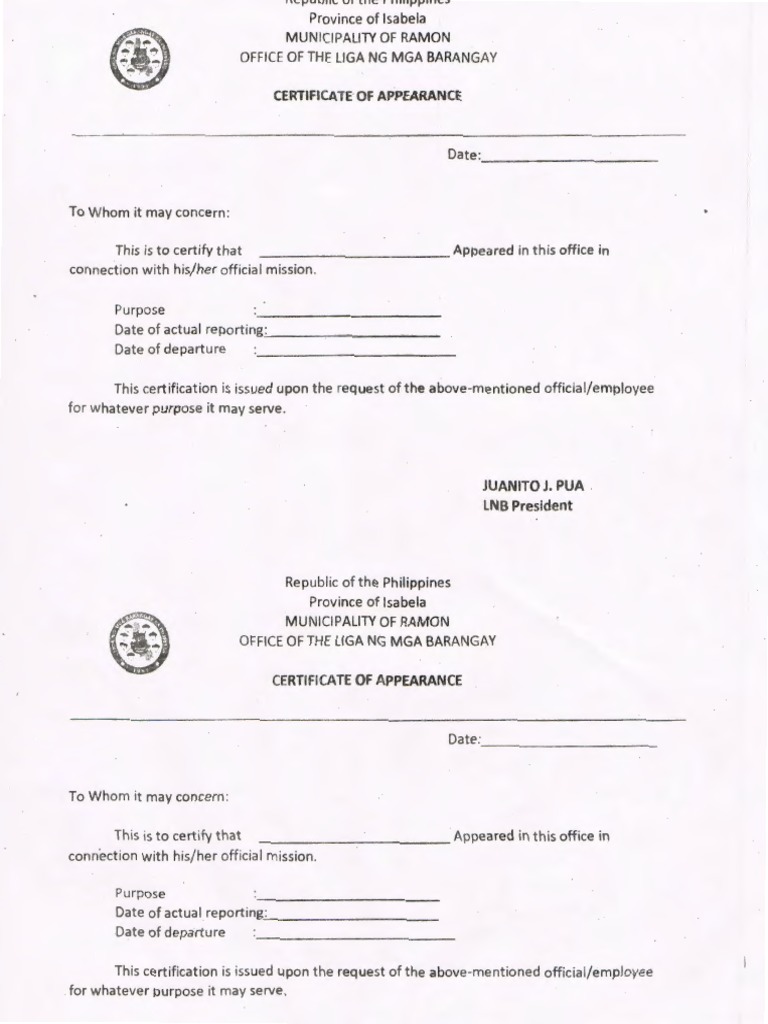 Certificate of Appearance Template | PDF