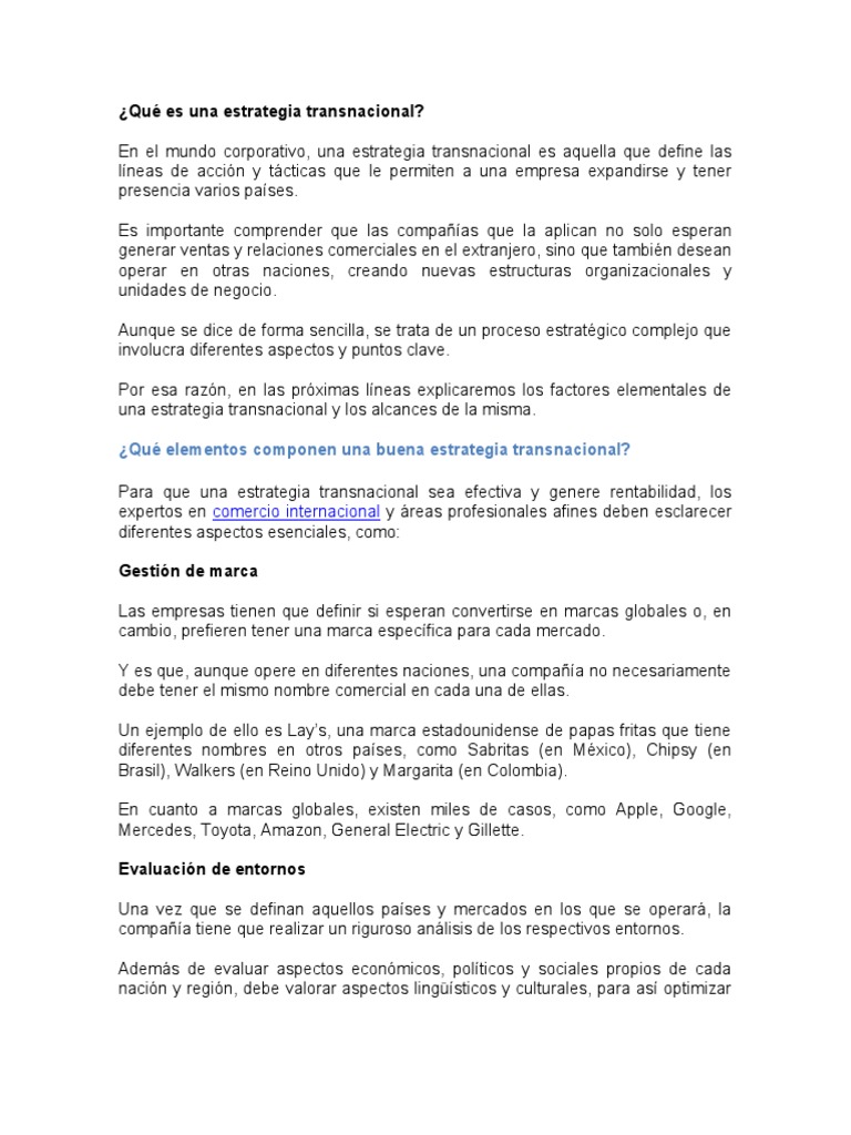 Qué Es Una Estrategia Transnacional | PDF | Corporación multinacional ...