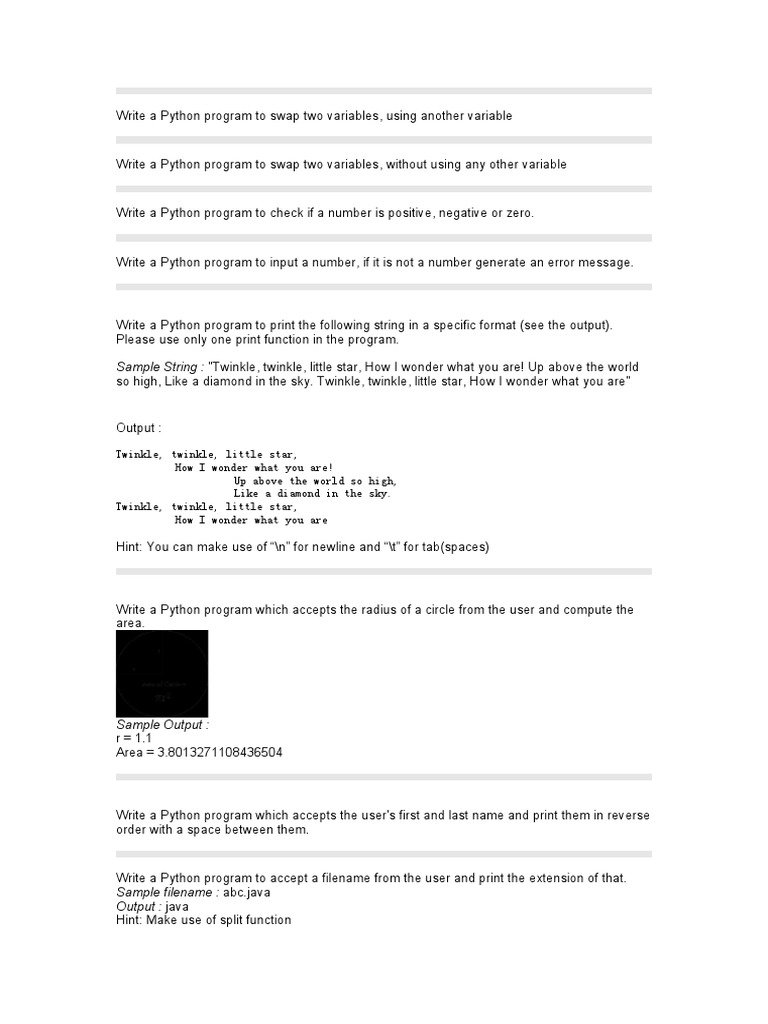 Exercises On Python Programming | PDF | Python (Programming Language ...