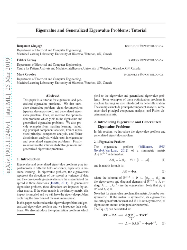 Eigenvalue Problems for ML Experts | PDF | Eigenvalues And Eigenvectors | Principal Component ...