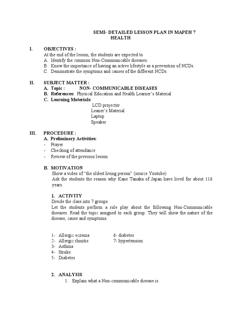 COT Mapeh-7-Lesson-Plan-Health | PDF | Non Communicable Disease | Allergy