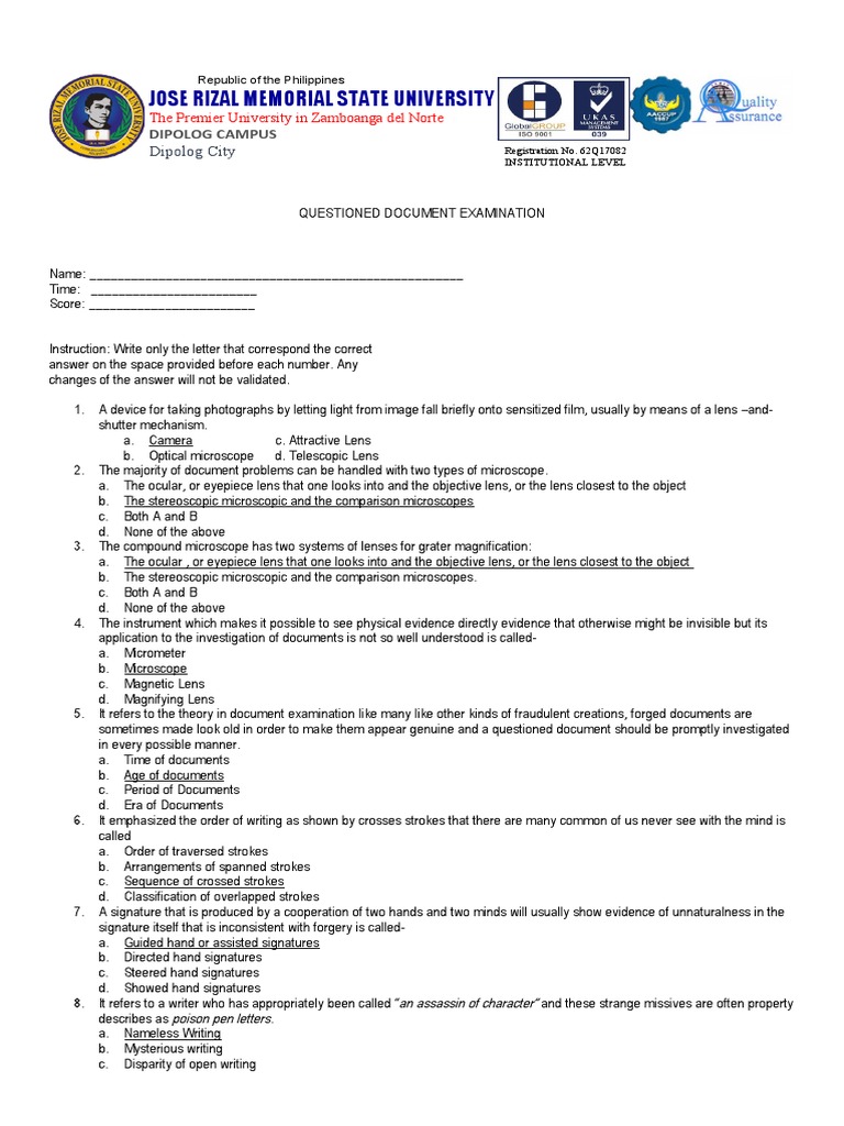 Questioned Document Examination Quiz | PDF | Electromagnetic Radiation | Optics