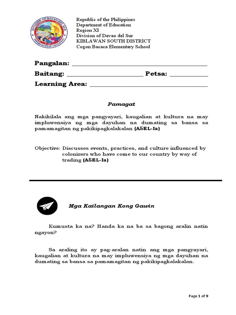 ARTS 5 Q1 Week1 | PDF