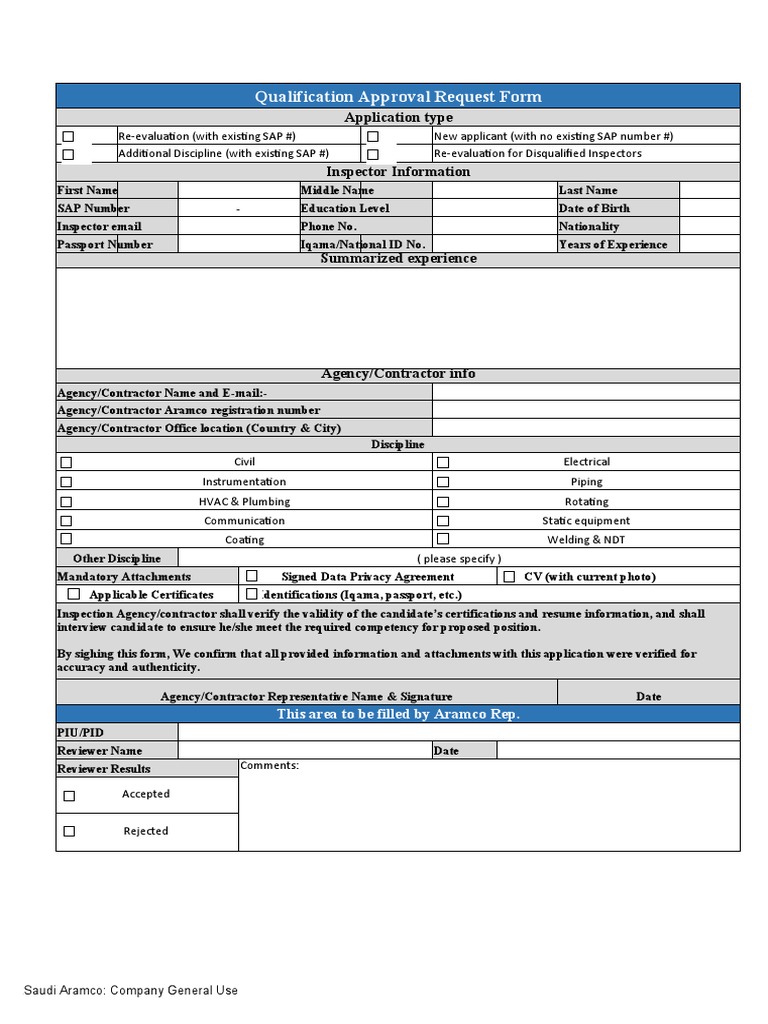 Qualification Approval Request Form: Application Type | PDF | Privacy ...