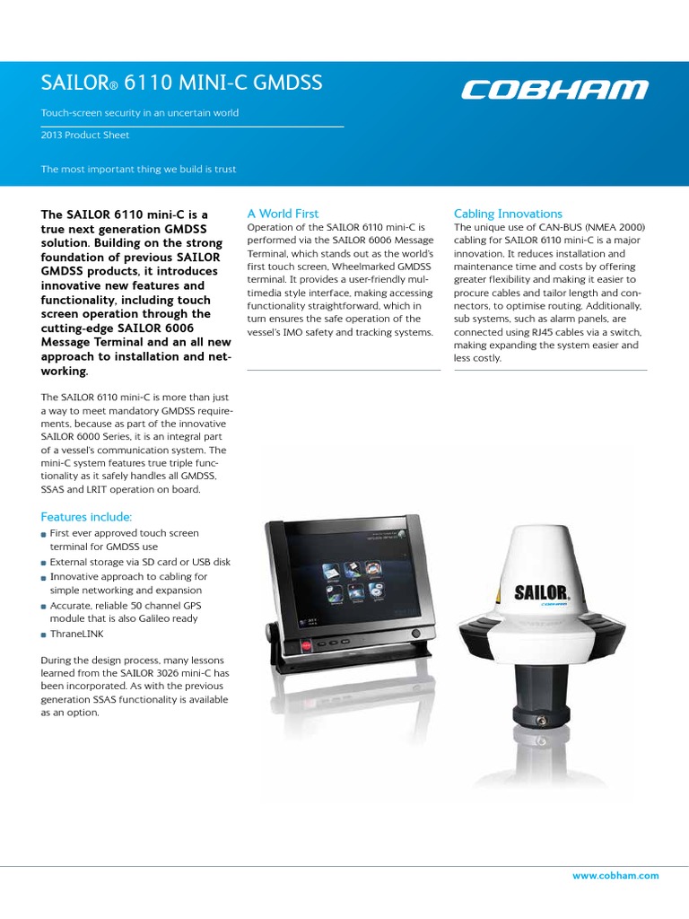 Sailor 6110 Mini C Gmdss Product Sheet | PDF | Usb | Digital Technology
