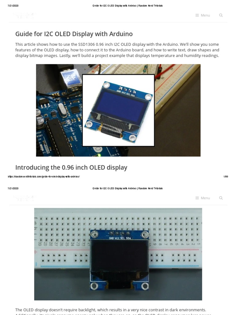 Guide For I2c Oled Display With Arduino Random Nerd Tutorials Pdf Typefaces Arduino 0337