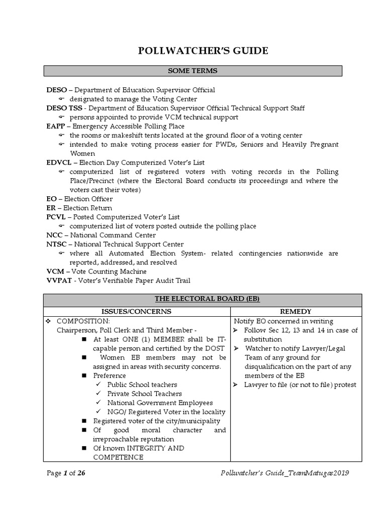WATCHERS GUIDE 17apri19 Edit | PDF | Polling Place | Voting