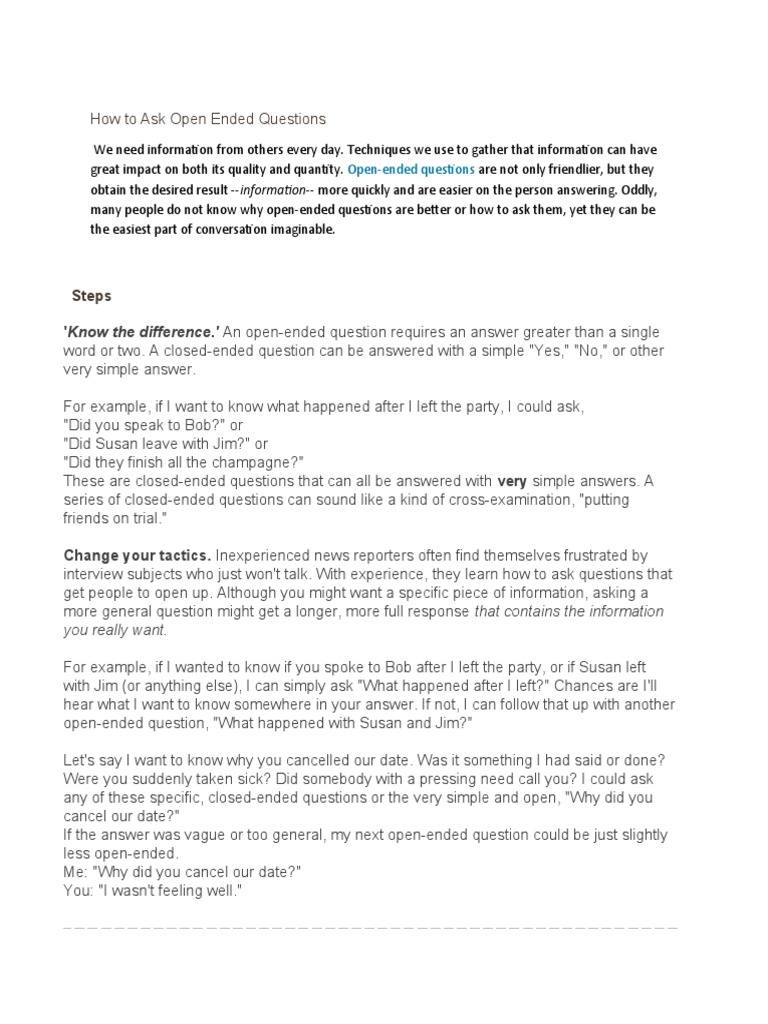 How To Ask Open Ended Questions | PDF | Question | Human Communication