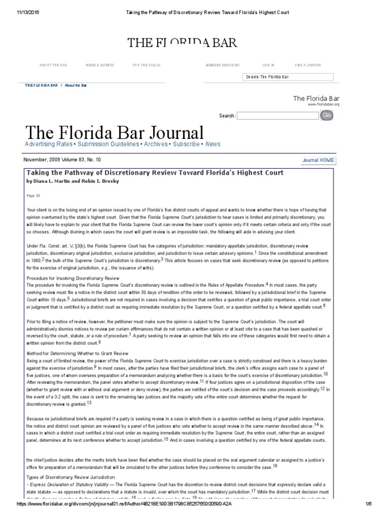 Taking The Pathway of Discretionary Review Toward Florida's Highest ...
