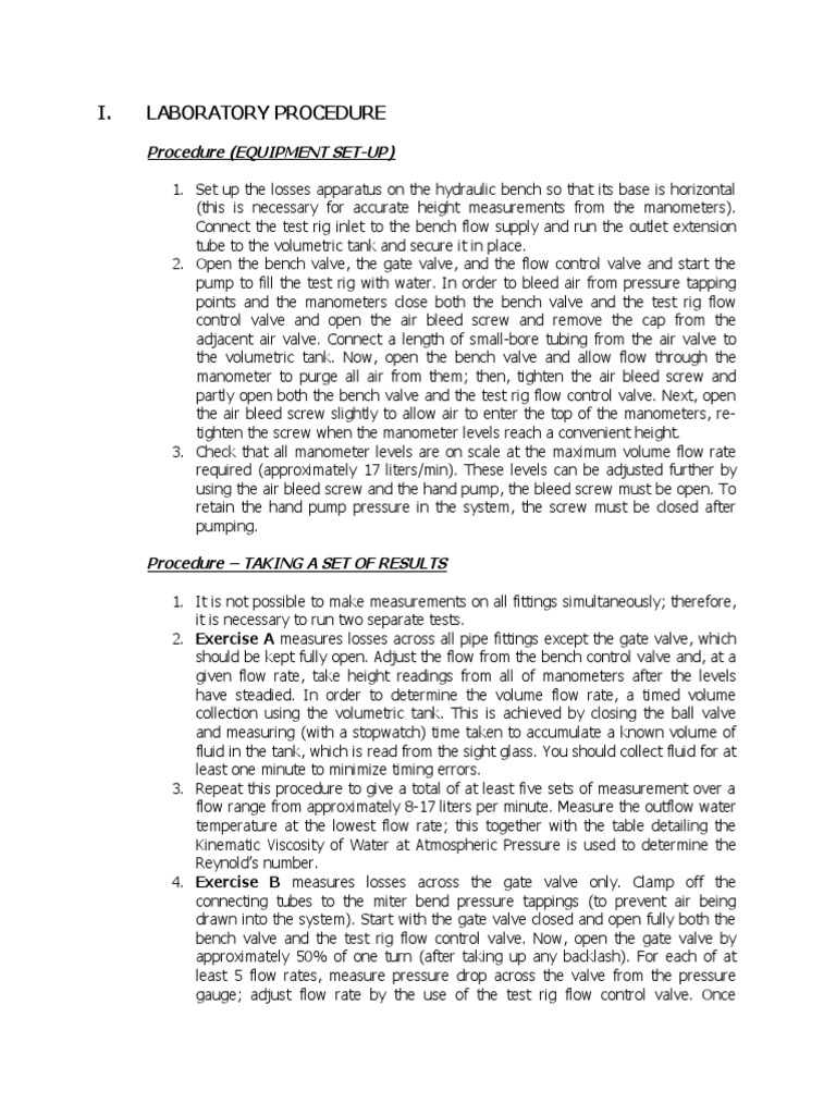 I. Laboratory Procedure: Procedure (EQUIPMENT SET-UP) | PDF | Valve ...