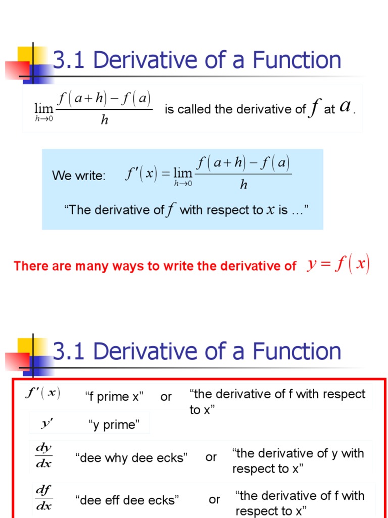 3.1 Derivative of A Function: Fah Fa H Fah Fa FX H | PDF | Velocity ...