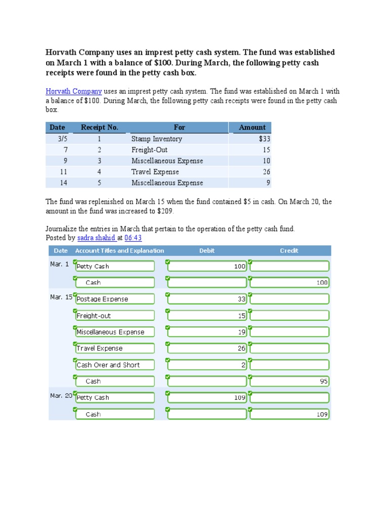 Horvath Company Uses An Imprest Petty Cash System | PDF