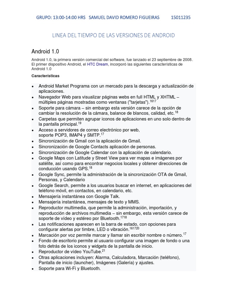 Linea Del Tiempo de Las Versiones de Android | PDF | Android (sistema ...