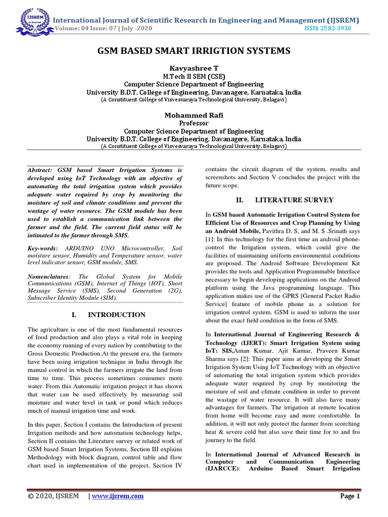 GSM Based Smart Irrigation Systems | PDF | Internet Of Things | Arduino