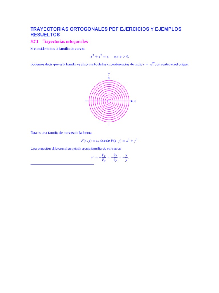 Trayectorias Ortogonales PDF Ejercicios y Ejemplos Resueltos | PDF
