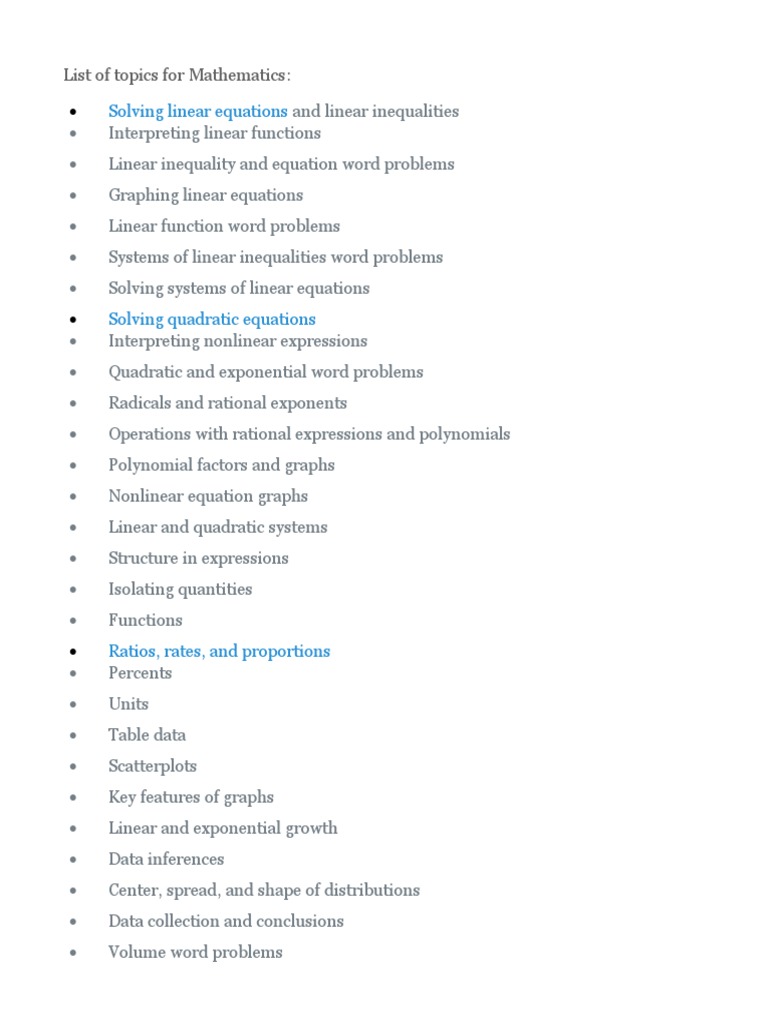 List of Topics For Mathematics in SAT | PDF
