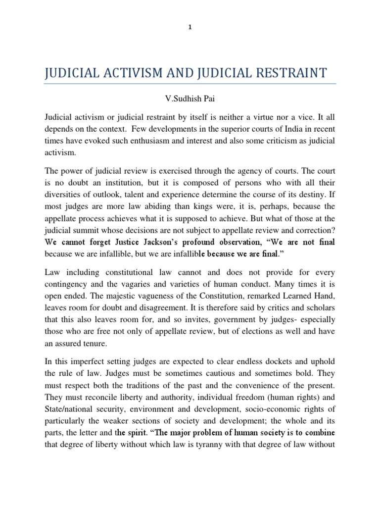 1.judicial Activism and Judicial Restraint PDF | PDF | Judiciaries ...