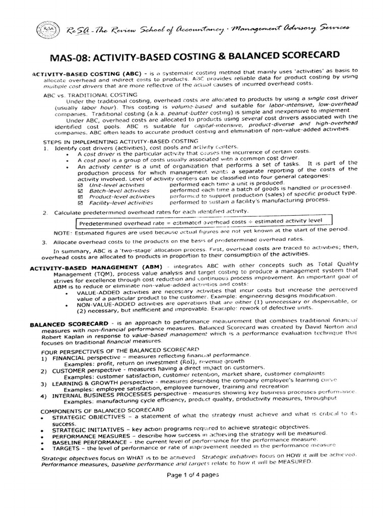 MAS 08 ABC and Balance Scorecard | PDF