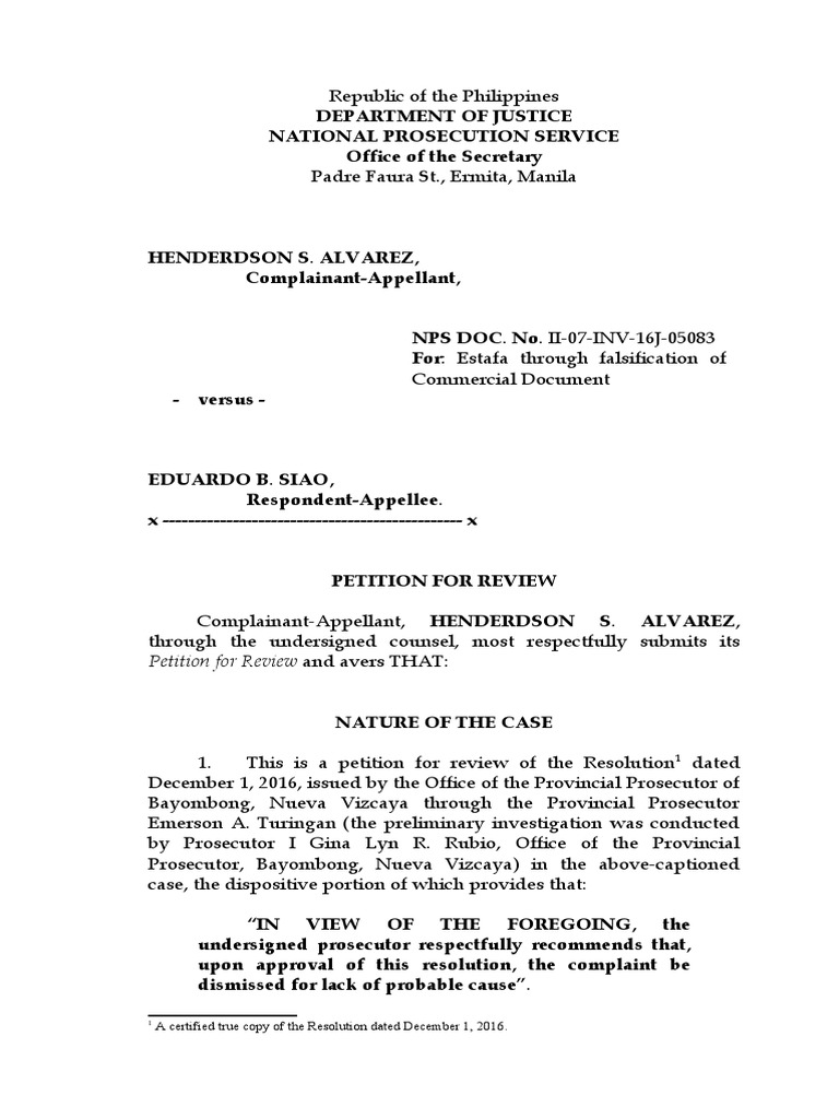 Petition For Review DOJ | PDF | Burden Of Proof (Law) | Reasonable Doubt