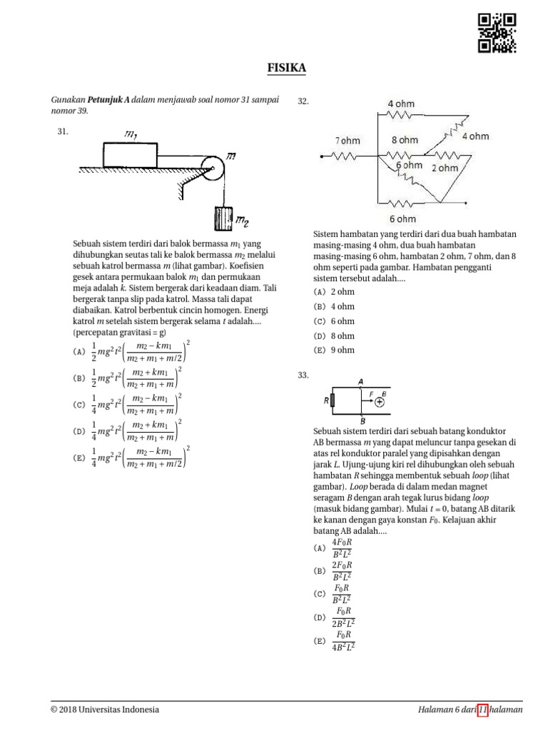 Pembahasan Fisika SIMAK UI 2018 (A) | PDF