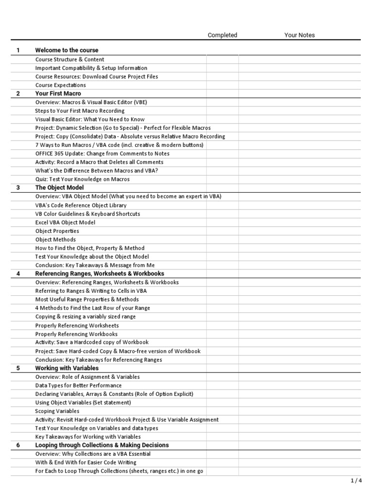 Detailed VBA Course Outline | PDF | Microsoft Excel | Control Flow