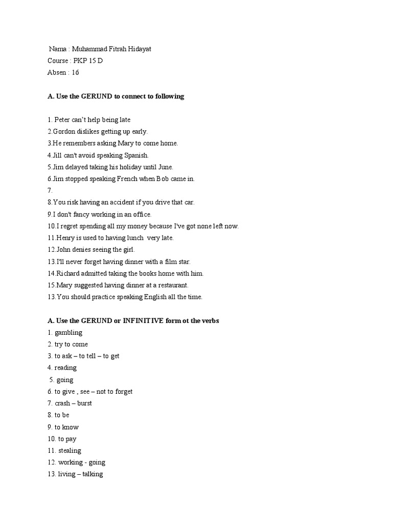 Gerund and Infinitive Practice: Analyzing Verb Form Usage in Context | PDF