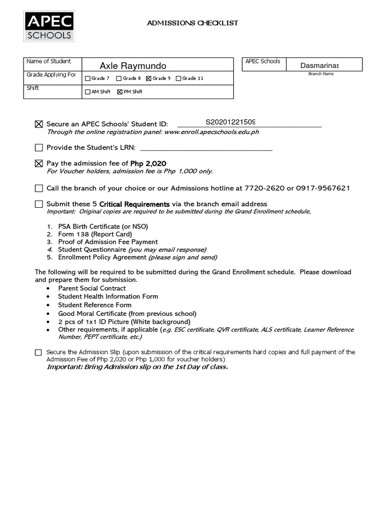 AD01.ALL Forms New Student | PDF | Vaccines | Allergy