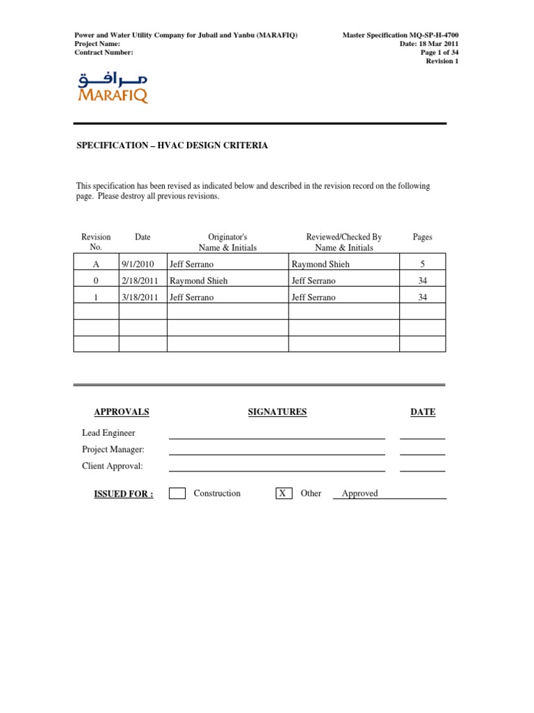 Specification - Hvac Design Criteria | PDF | Air Conditioning ...
