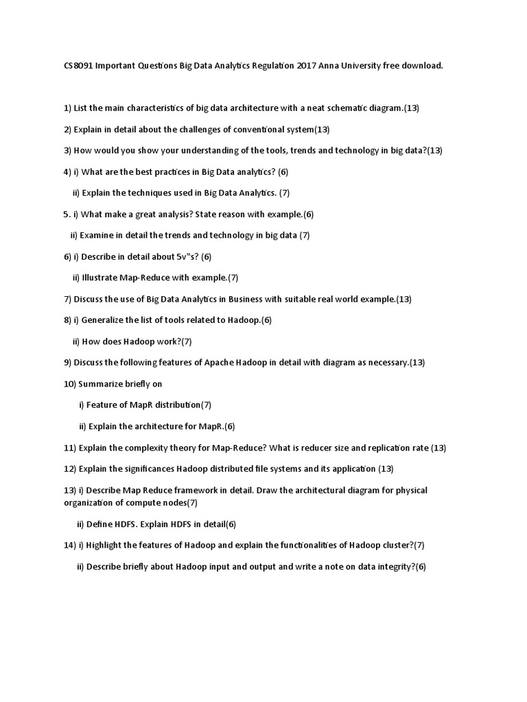 CS8091 Important Questions BDA | PDF