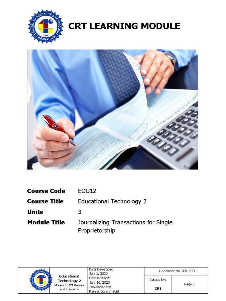 CRT Learning Module: Course Code Course Title Units Module Title | PDF | Corporations | Bookkeeping