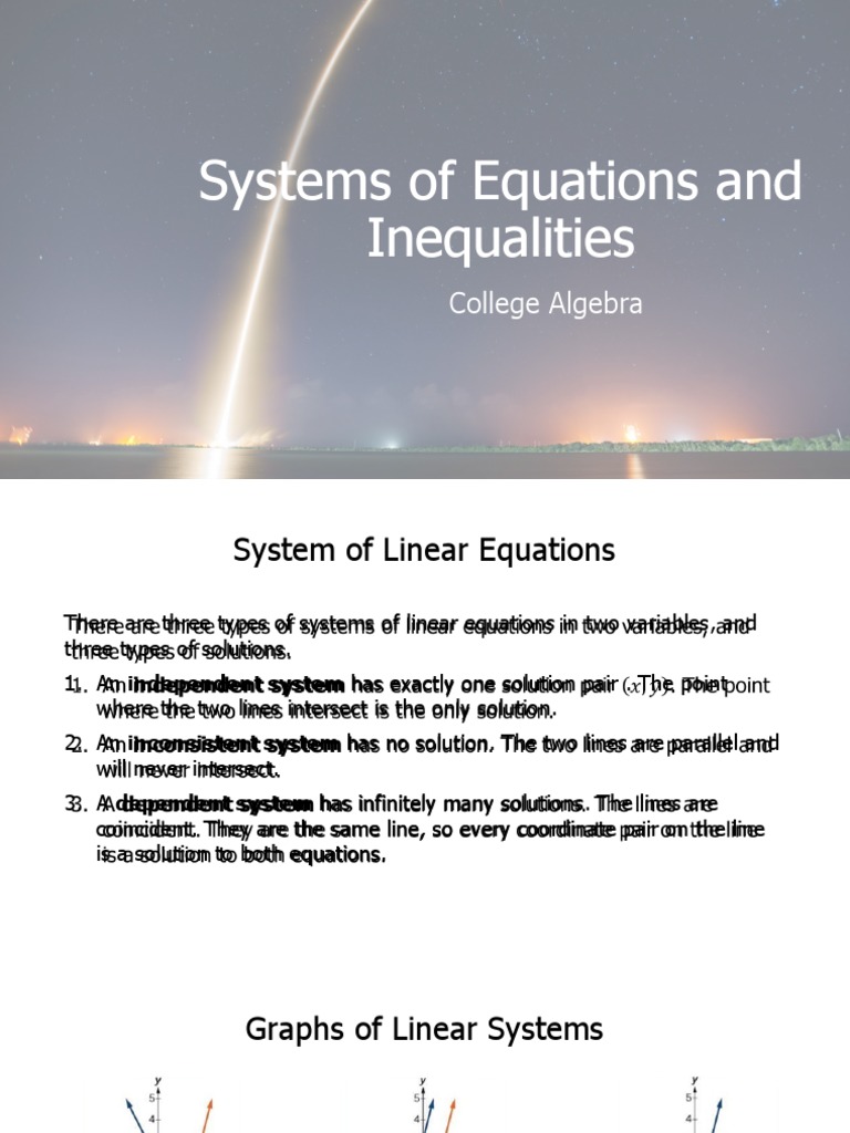 College Algebra: Solving Equations | PDF | Equations | System Of Linear ...