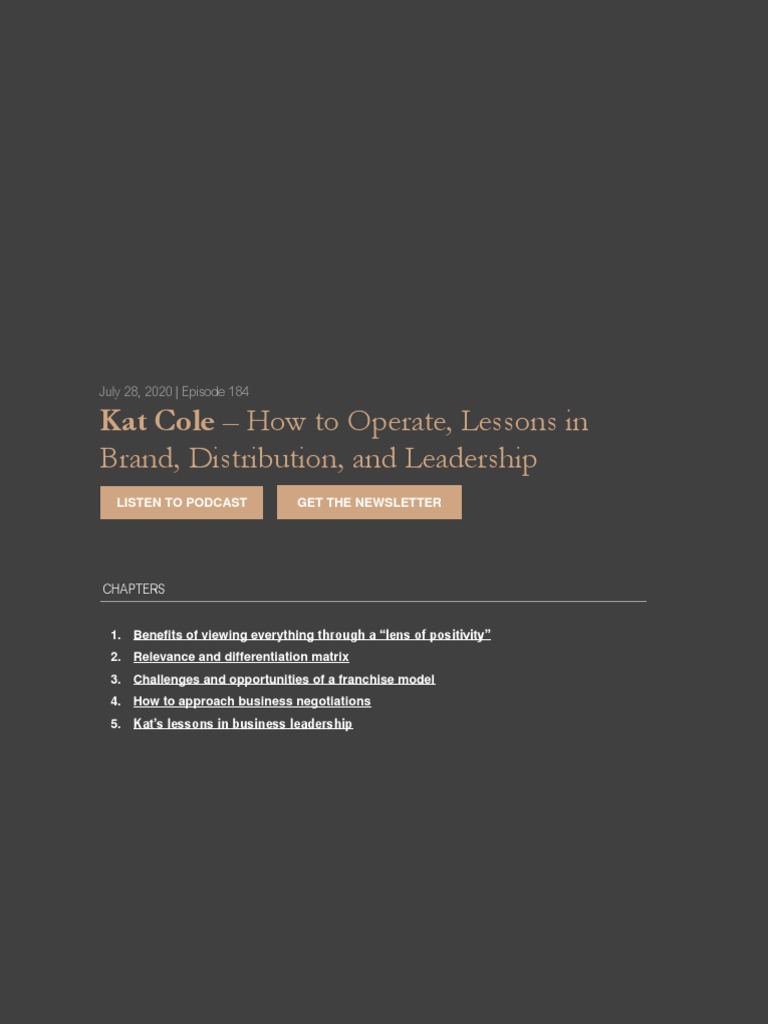 Kat Cole - How To Operate, Lessons In: Brand, Distribution, and ...