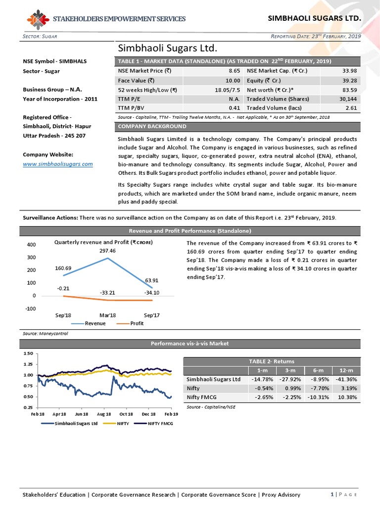 Simbhaoli Sugars LTD.: Stakeholders Empowerment Services | PDF | Equity ...