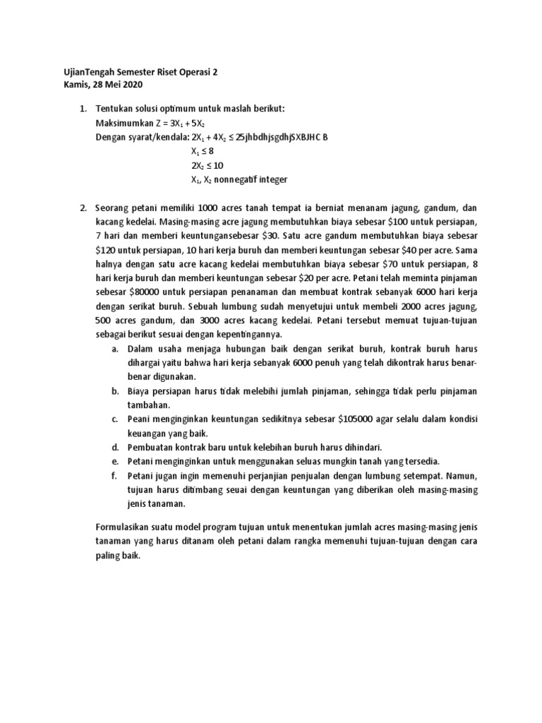 Soal UTS RO 2 | PDF | Teknologi & Rekayasa