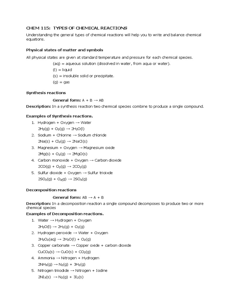 Chem 115: Types of Chemical Reactions | PDF | Hydroxide | Sodium Hydroxide