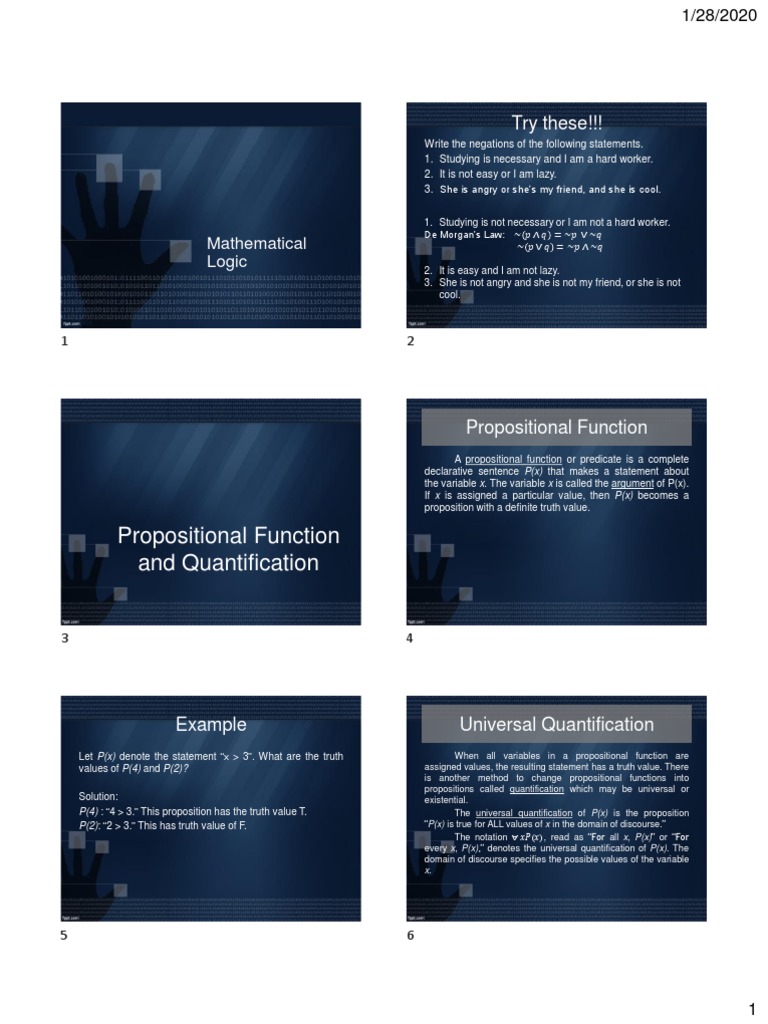 Try These!!!: Propositional Function and Quantification | PDF | Argument | Proposition