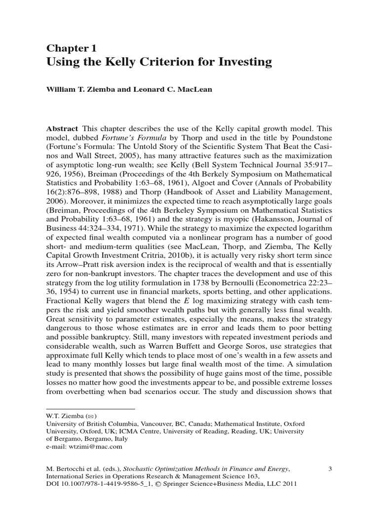 Using The Kelly Criterion For Investing: William T. Ziemba and Leonard ...